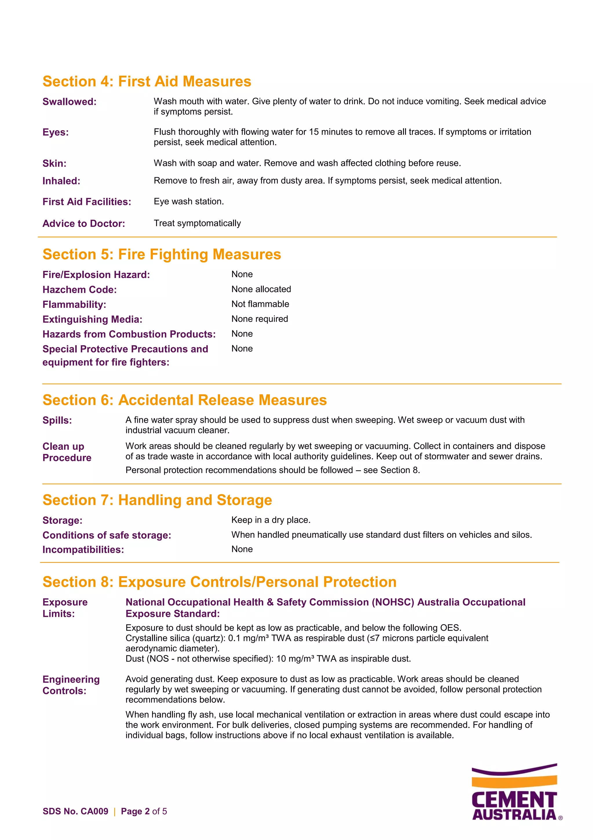 Fly Ash - Safety Data Sheet | PDF