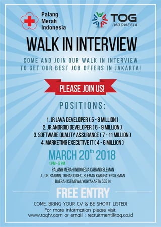 Walk In Interview - PMI - TOG Indonesia | PDF