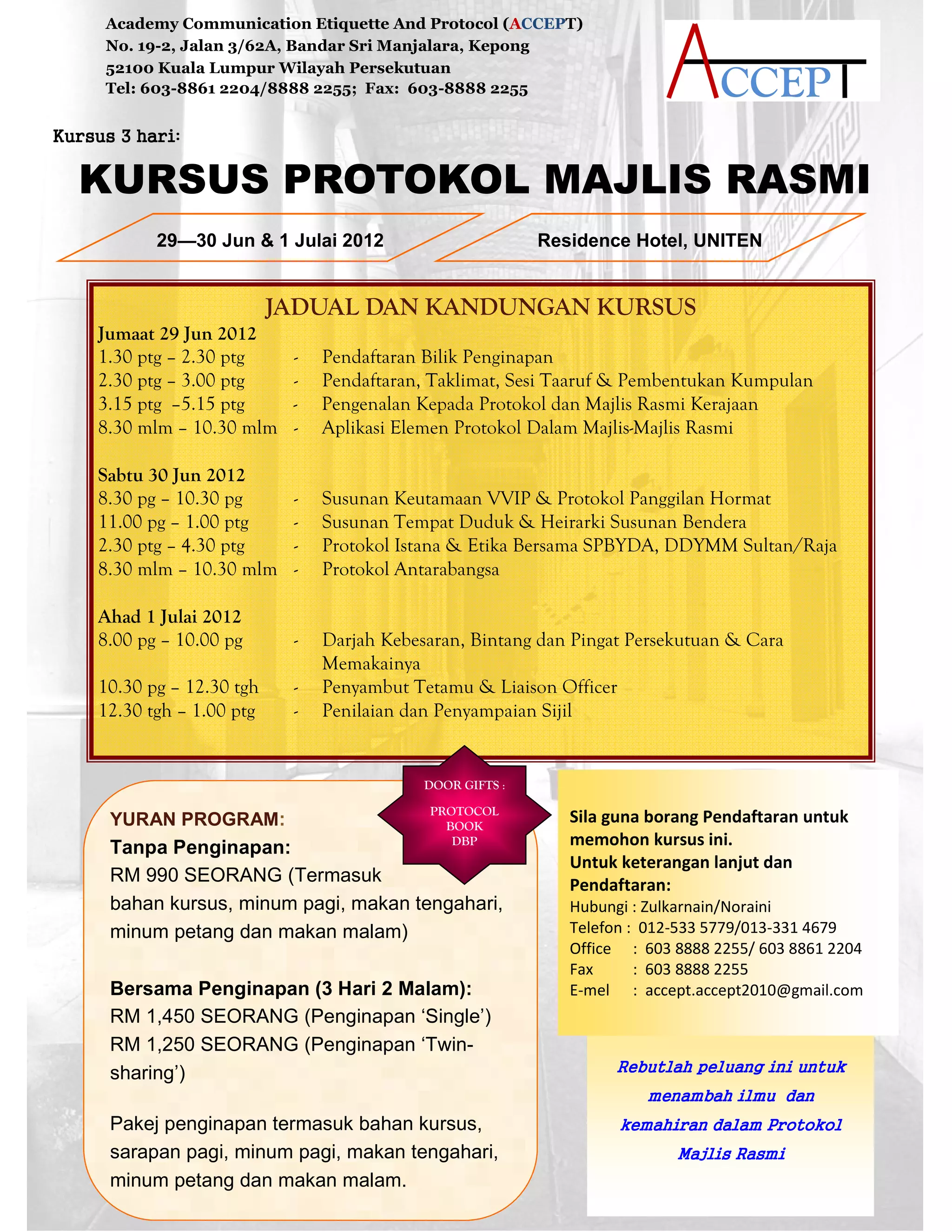 Program Umum ACCEPT: Kursus Protokol Majlis Rasmi | PDF