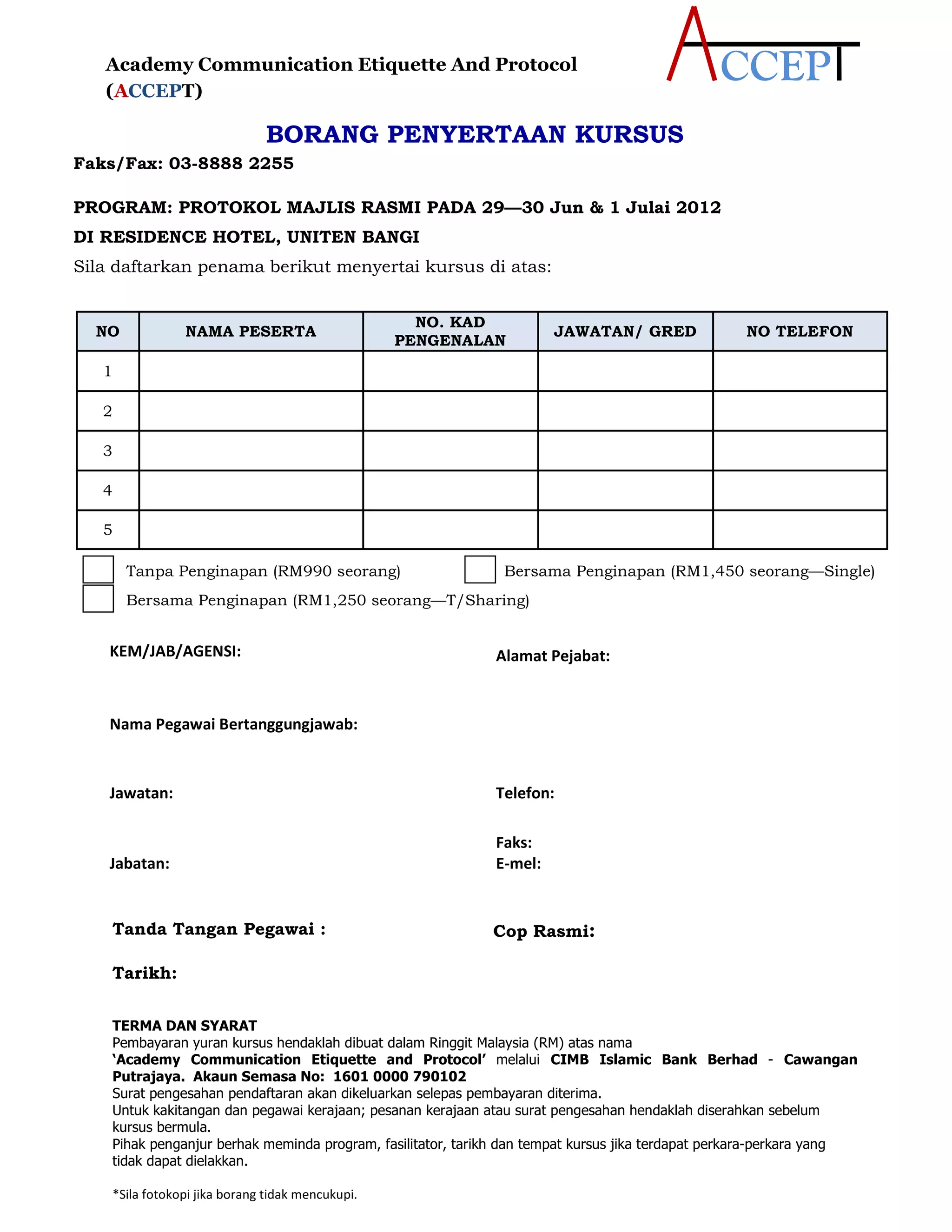 Program Umum ACCEPT: Kursus Protokol Majlis Rasmi | PDF