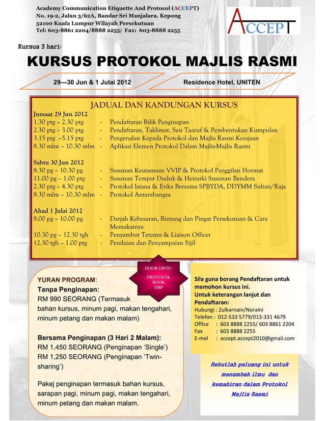 Program Umum ACCEPT: Kursus Protokol Majlis Rasmi | PDF