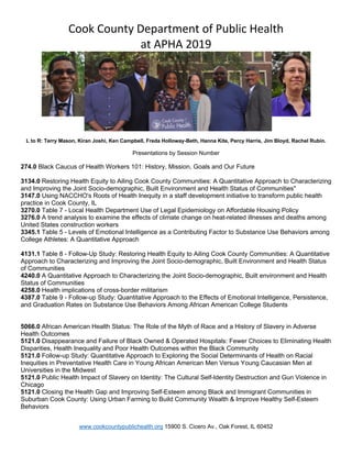 Cook County Department of Public Health at APHA 2019 | PDF