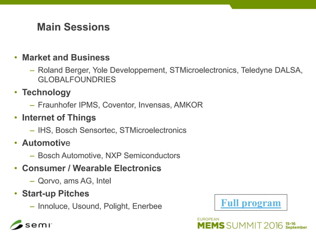 SEMI European Mems Summit 2016 - Flyer | PPT
