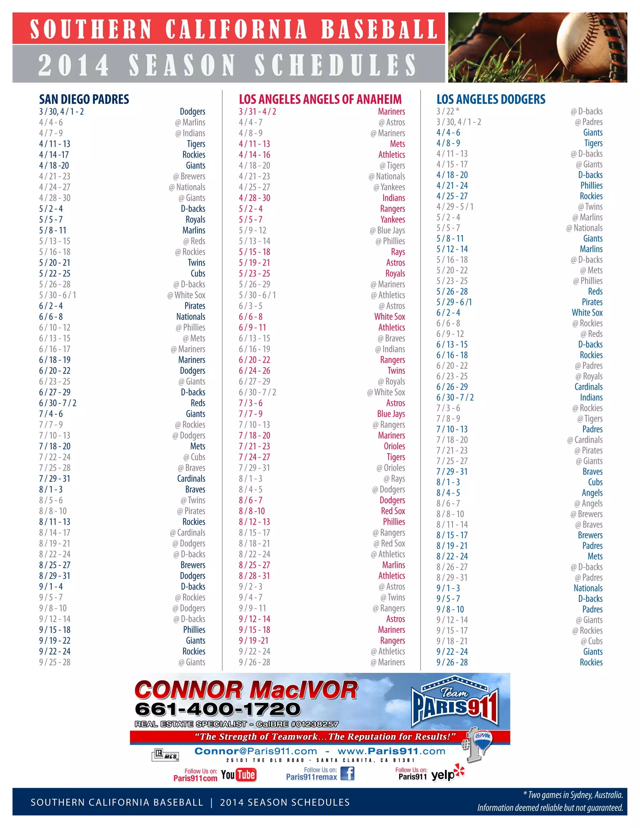 Southern California Baseball Schedules 2014 | PDF