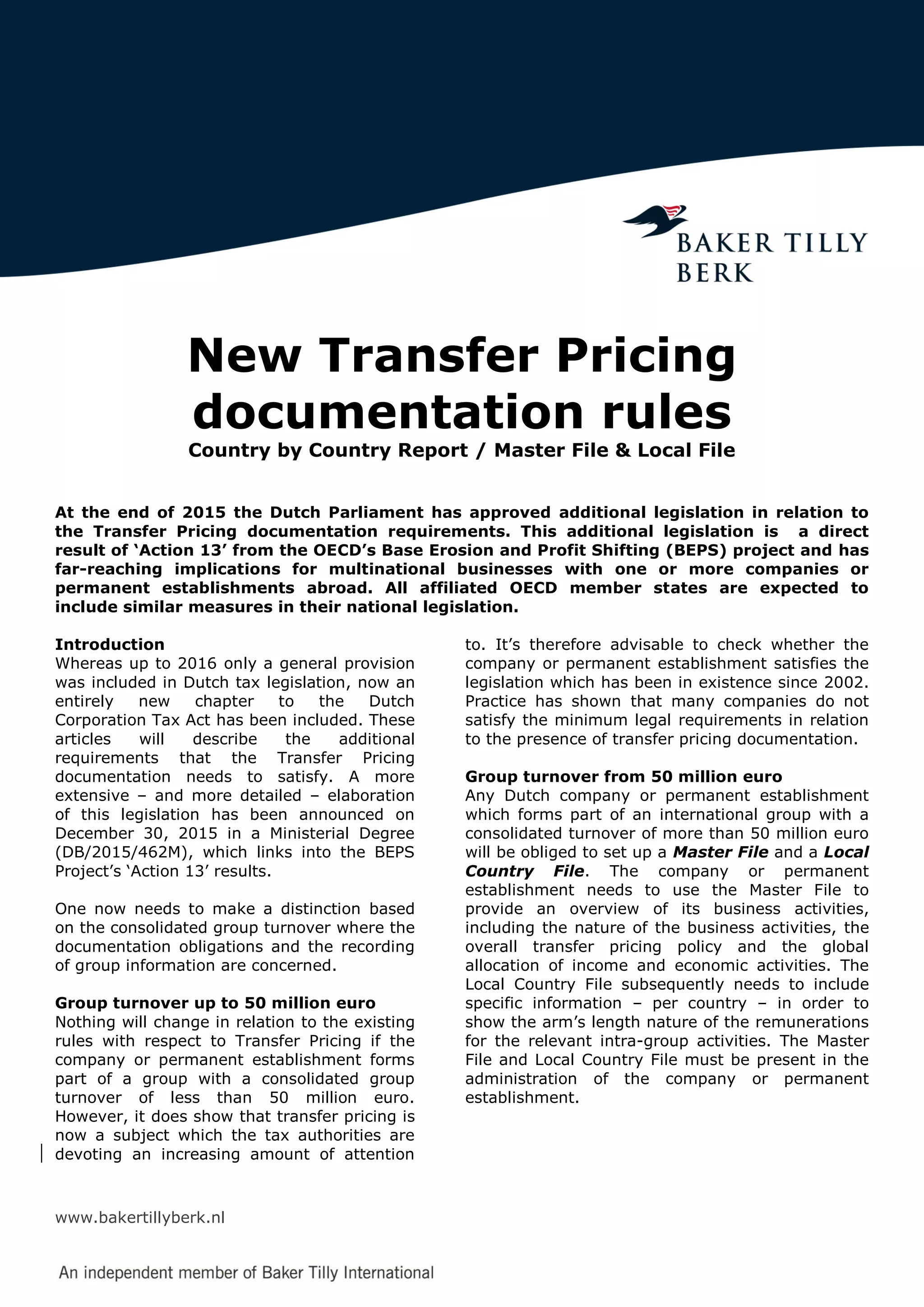 New Transfer Pricing documentation rules | PDF