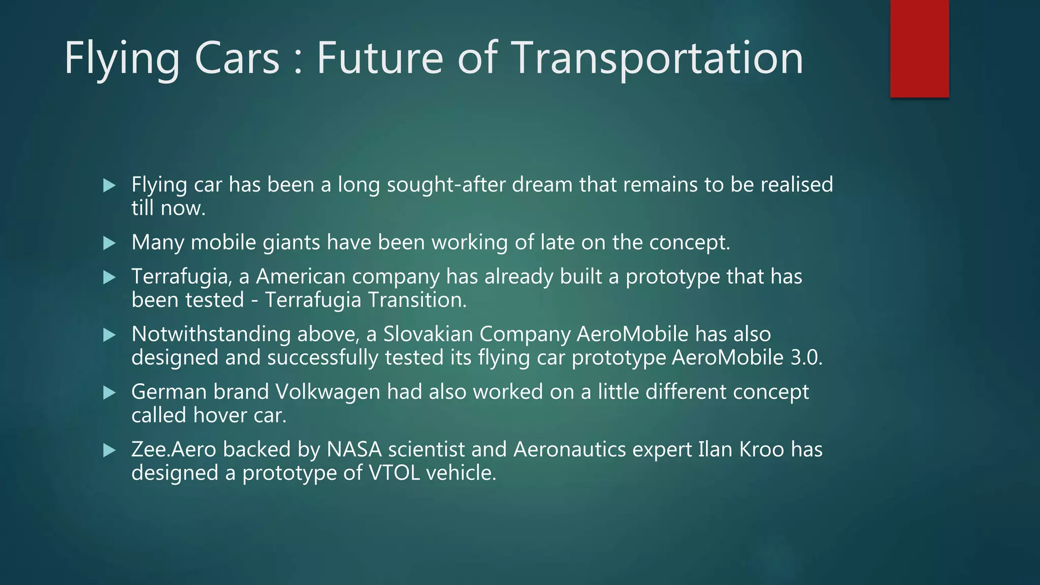 Flying cars presentation ppt | PPTX