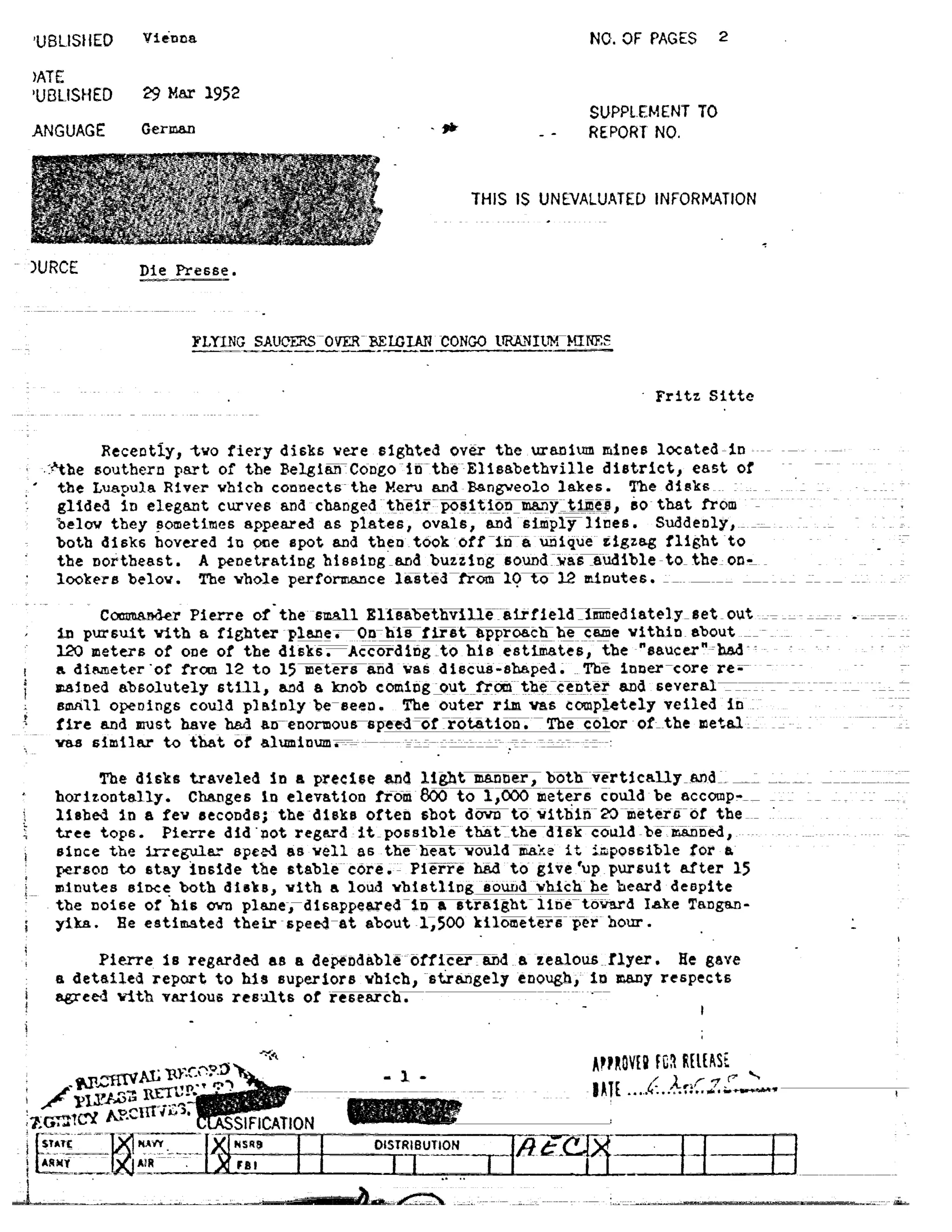 CIA: FLYING SAUCERS OVER BELGIAN CONGO URANIUM MINES | PDF
