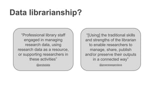 Flying solo: data librarians working outside (traditional) libraries | PPT