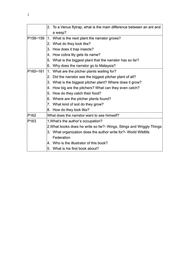 Fly traps reading comprehension questions | PDF