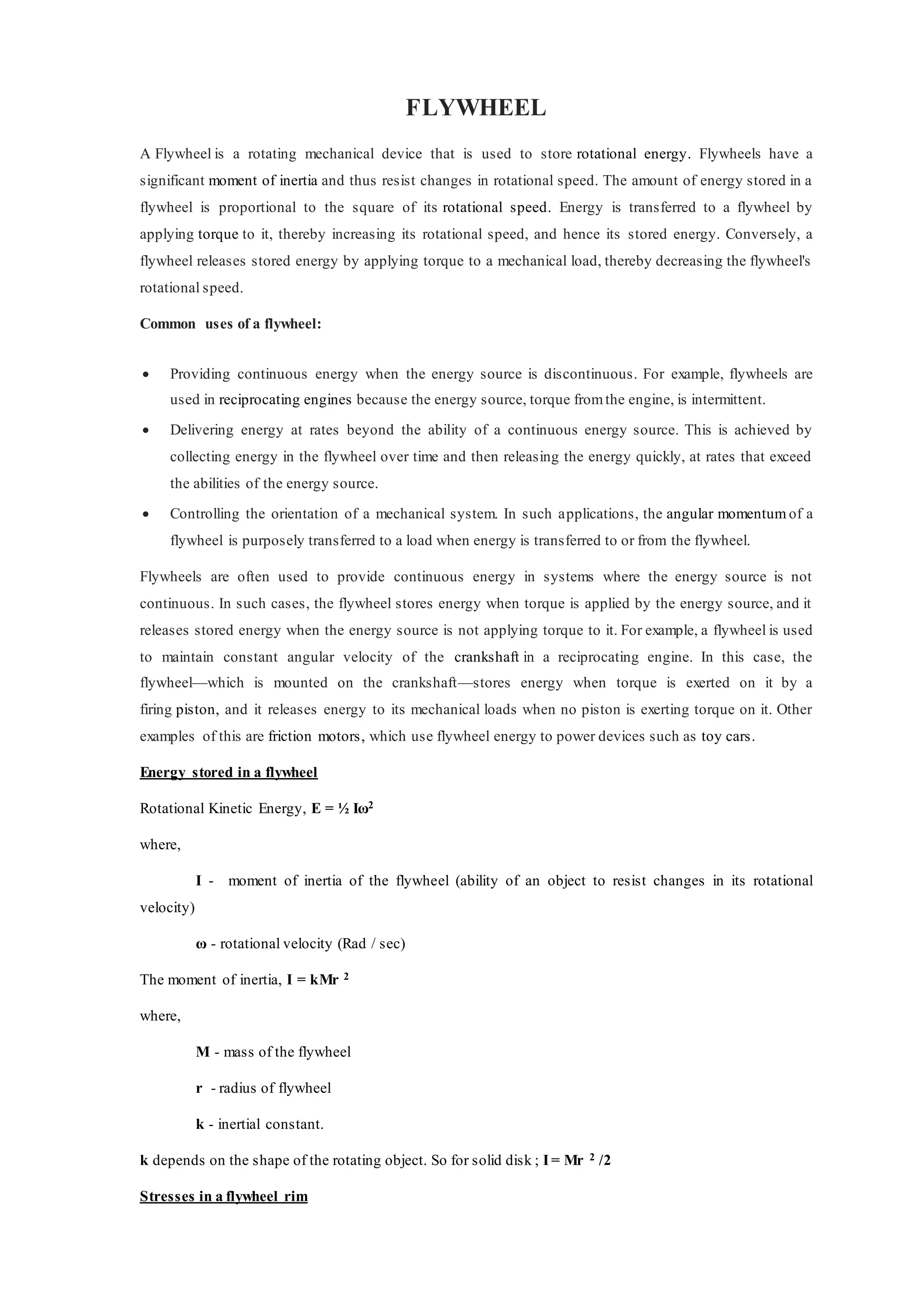 Flywheel | DOCX | Physics | Science