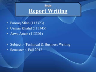 Business Report Writing | PPTX | Business | Business and Finance