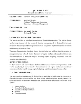 Fm mba course plan | PDF