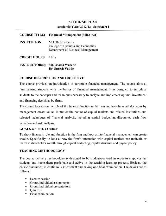 Fm mba course plan | PDF