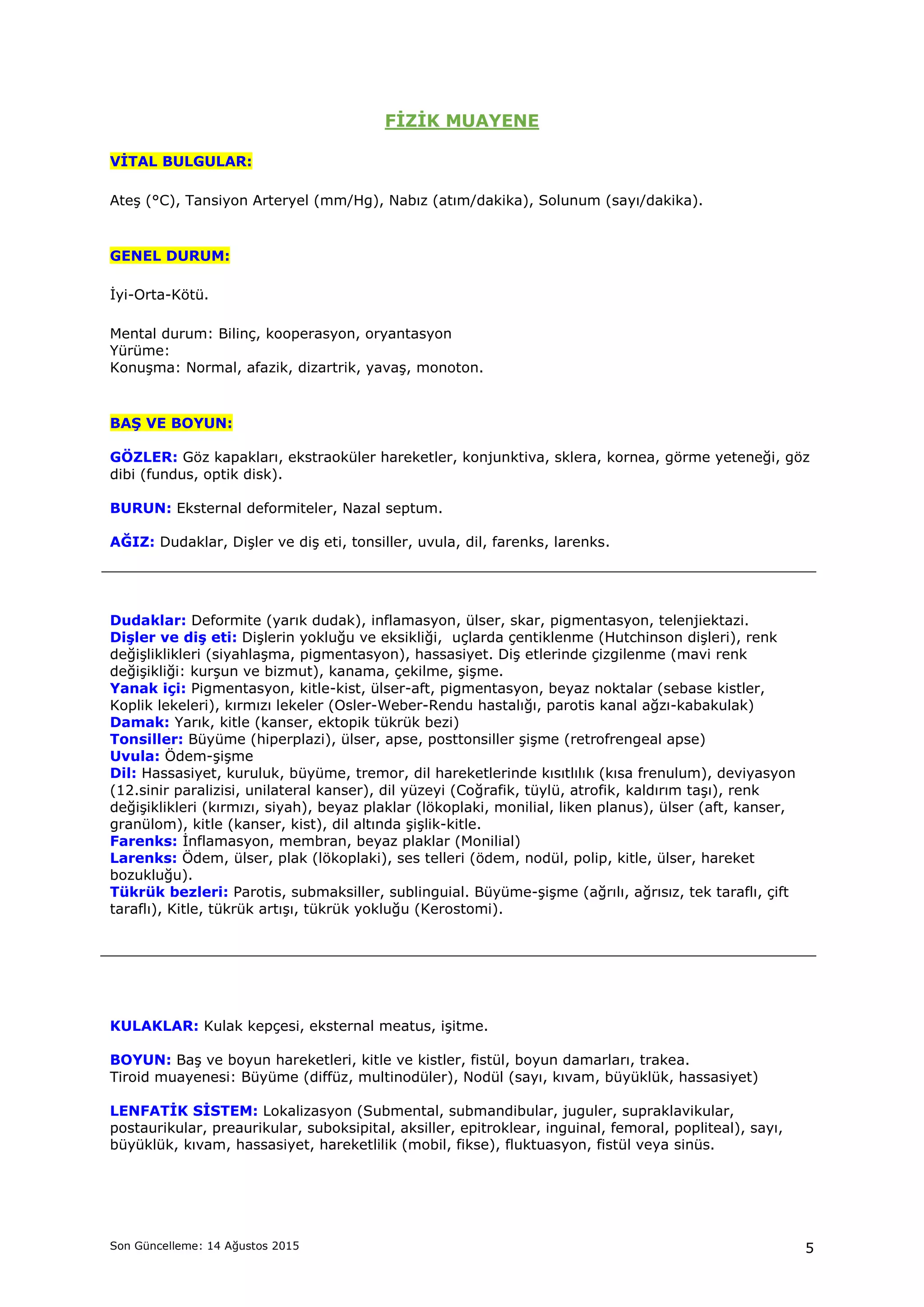 Fizik Muayene ve Anamnez | PDF