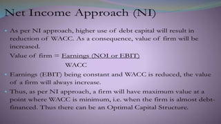 Capital structure theories - NI Approach, NOI approach & MM Approach | PPTX