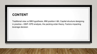 Capital structure theories - NI Approach, NOI approach & MM Approach | PPTX