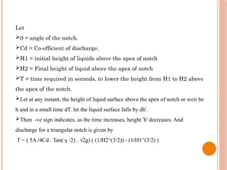 fluid mechanics in notches and weir presentation by pritika prajapati ...