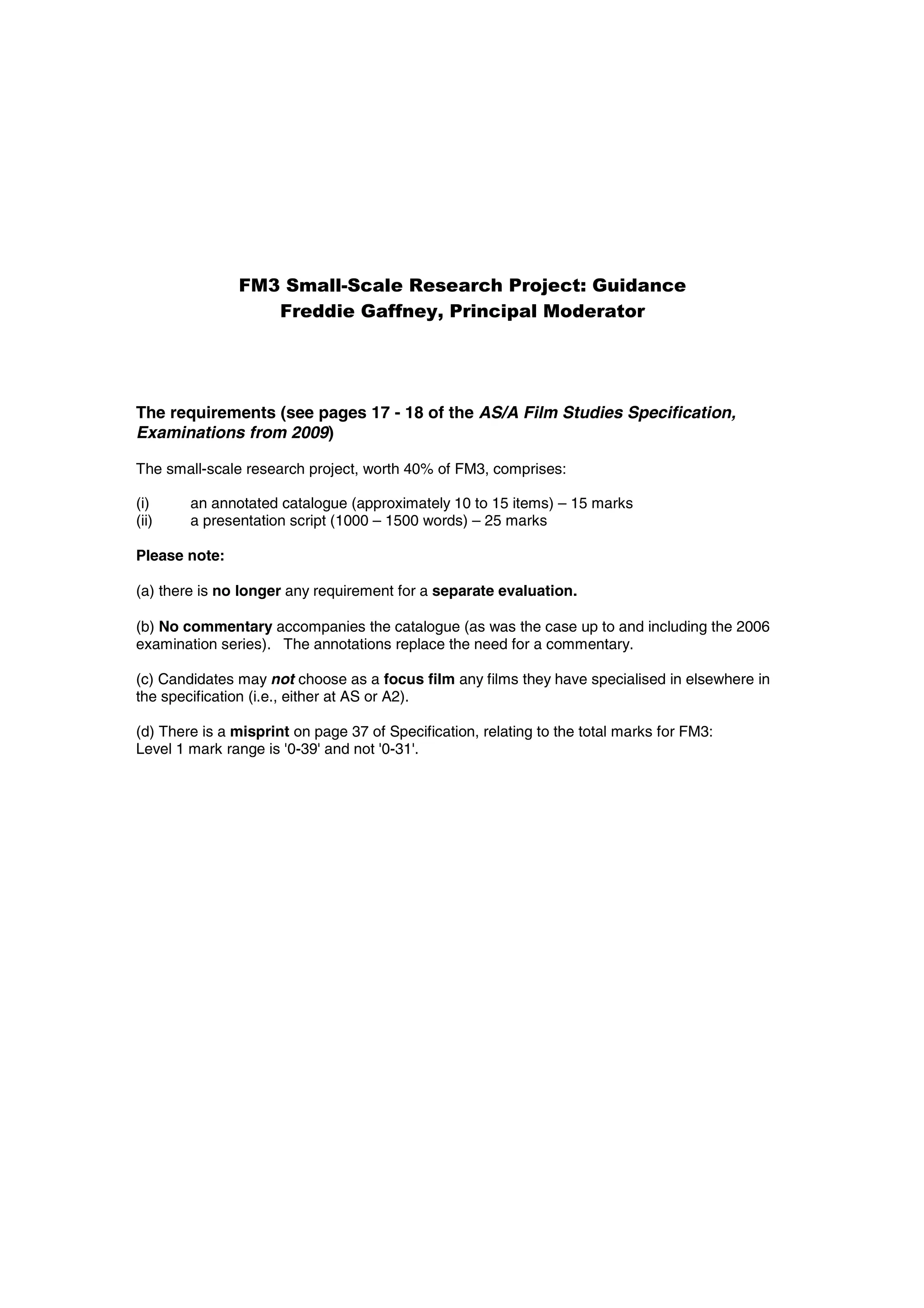 Fm3 Project Guidance | PDF