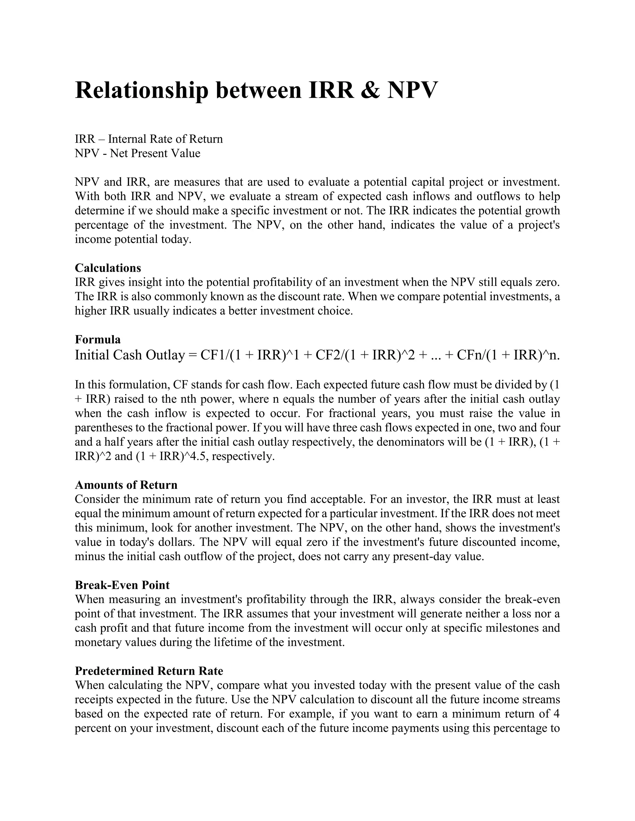 Relationship between IRR & NPV | DOCX