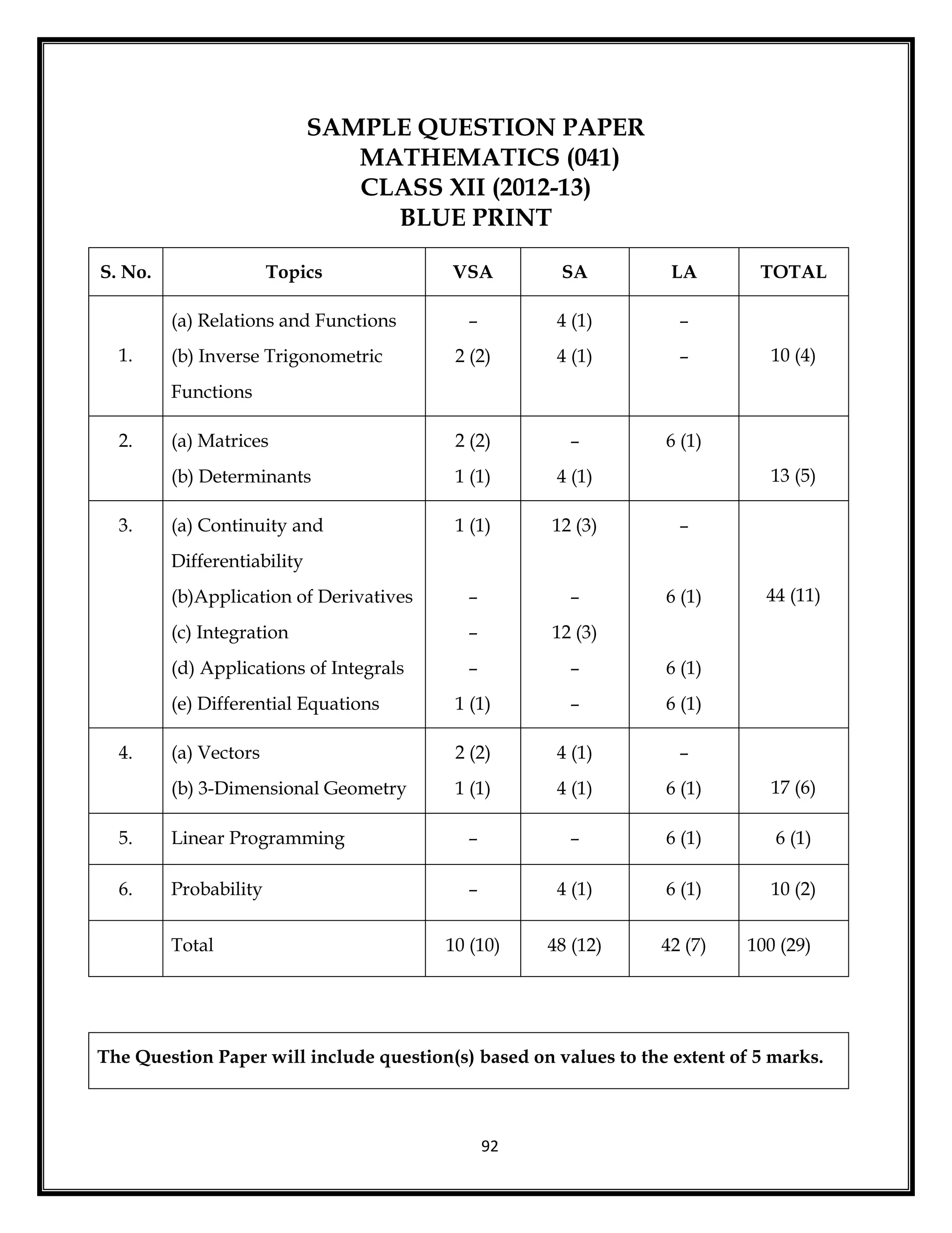 Mathematics xii paper 13 with answer with value vased questions | PDF
