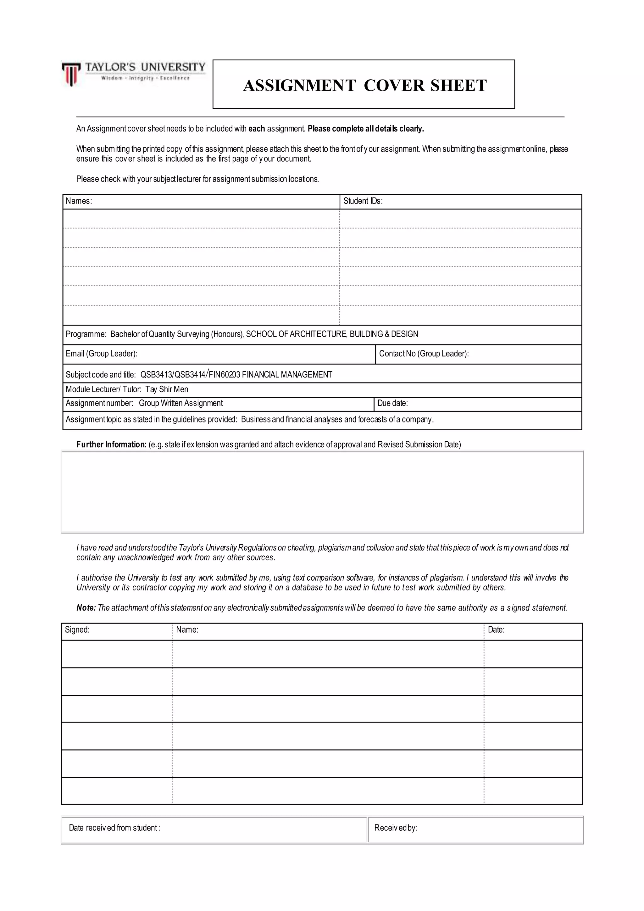 Fm august 2018 group assignment brief | PDF
