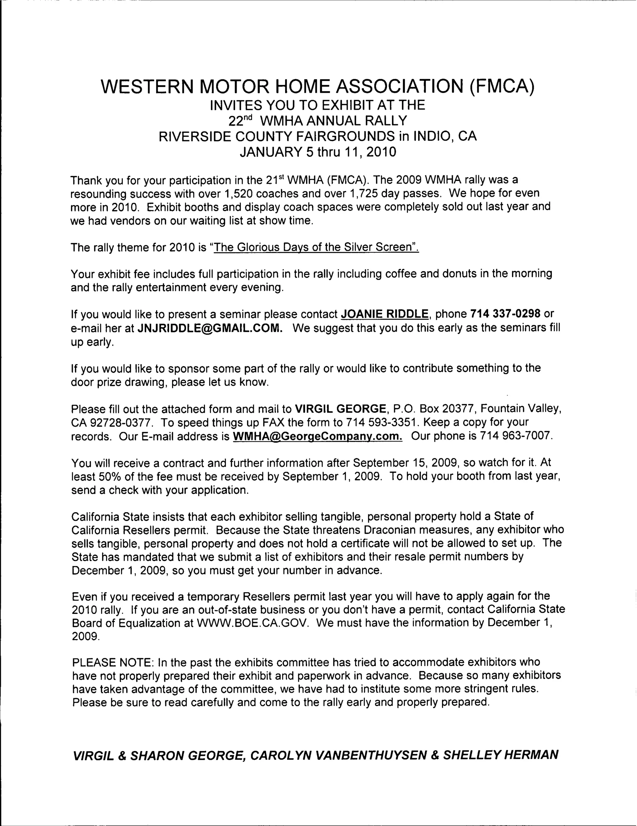 FMCA WMHA Vendor Information | PDF