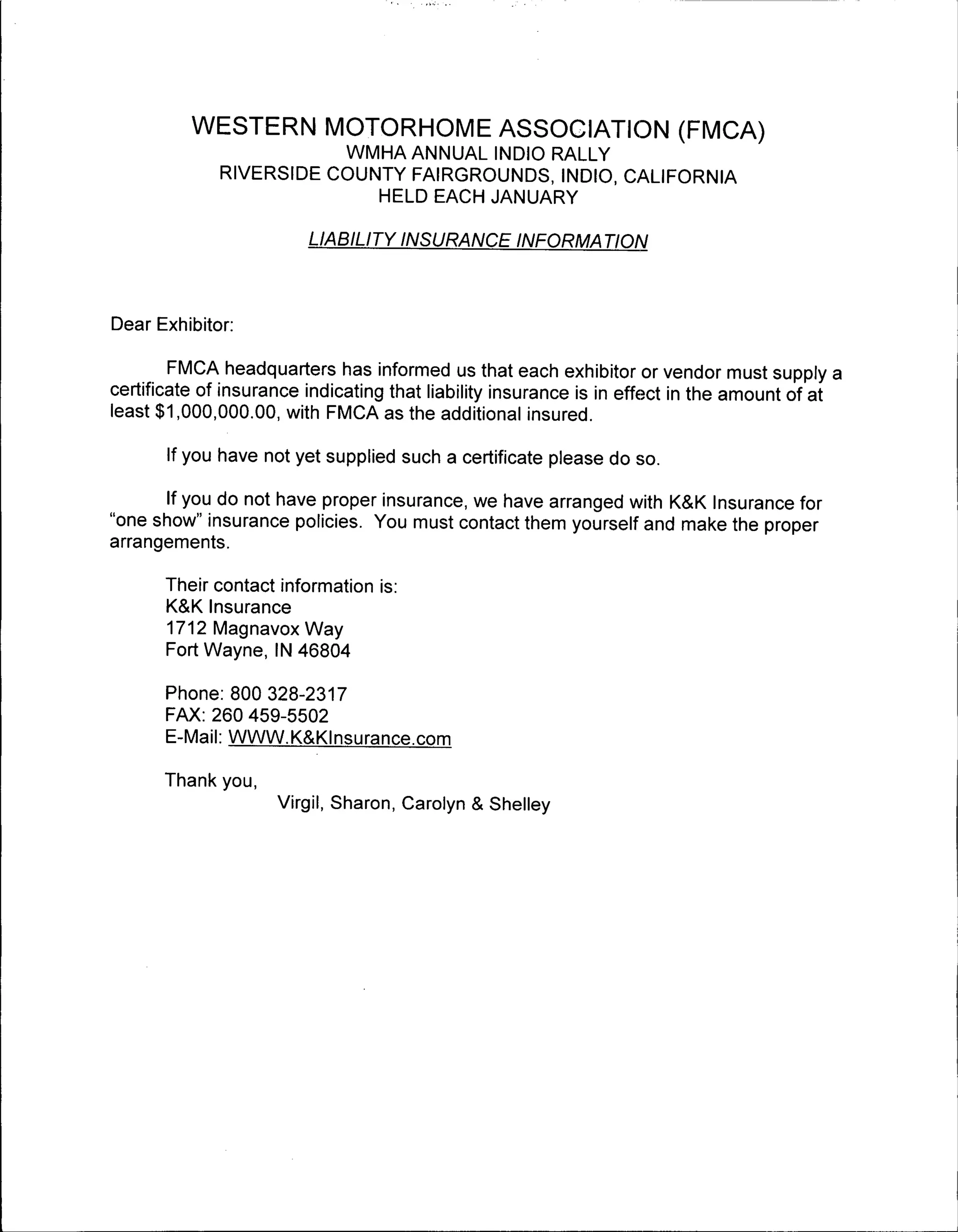 FMCA WMHA Vendor Information | PDF