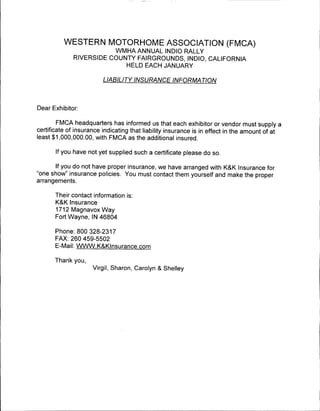 FMCA WMHA Vendor Information | PDF