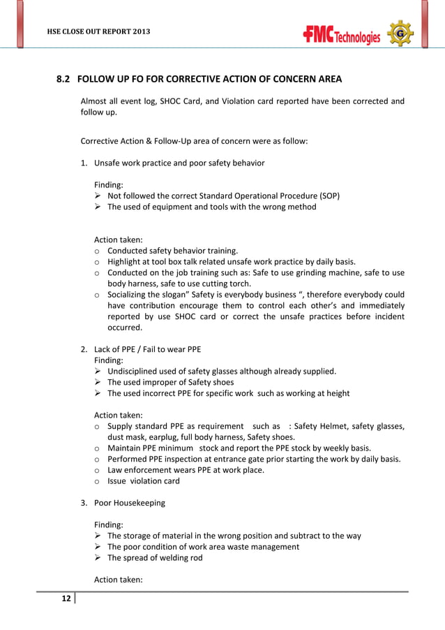 Fmc close out repot hse dept. rev.000 | Business | Business and Finance
