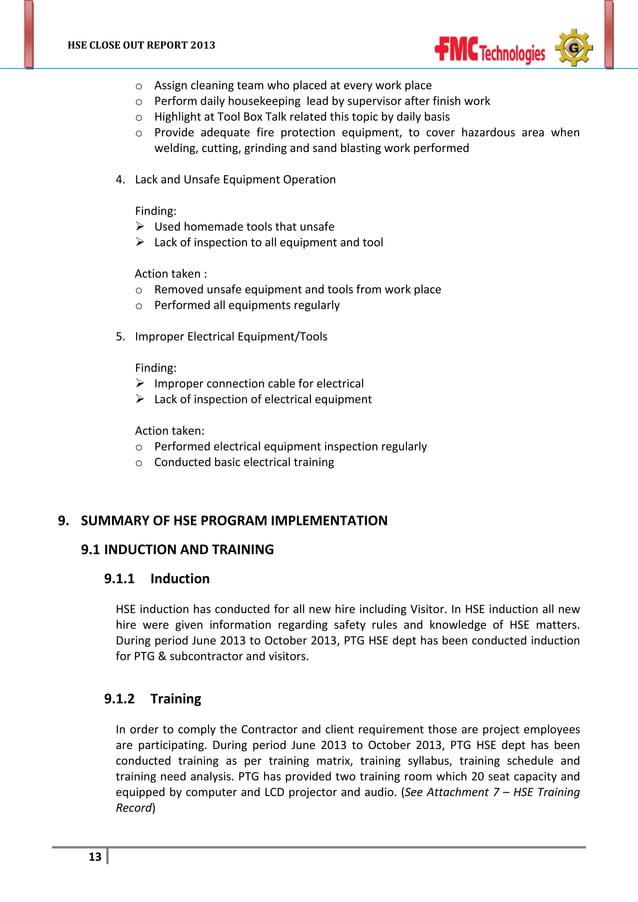 Fmc close out repot hse dept. rev.000 | Business | Business and Finance