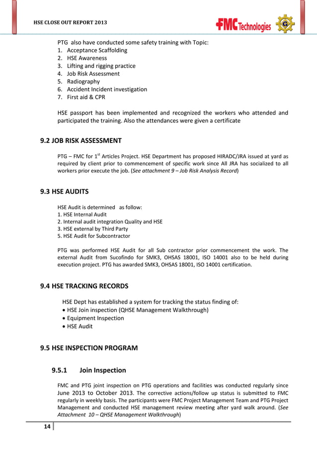 Fmc close out repot hse dept. rev.000 | Business | Business and Finance