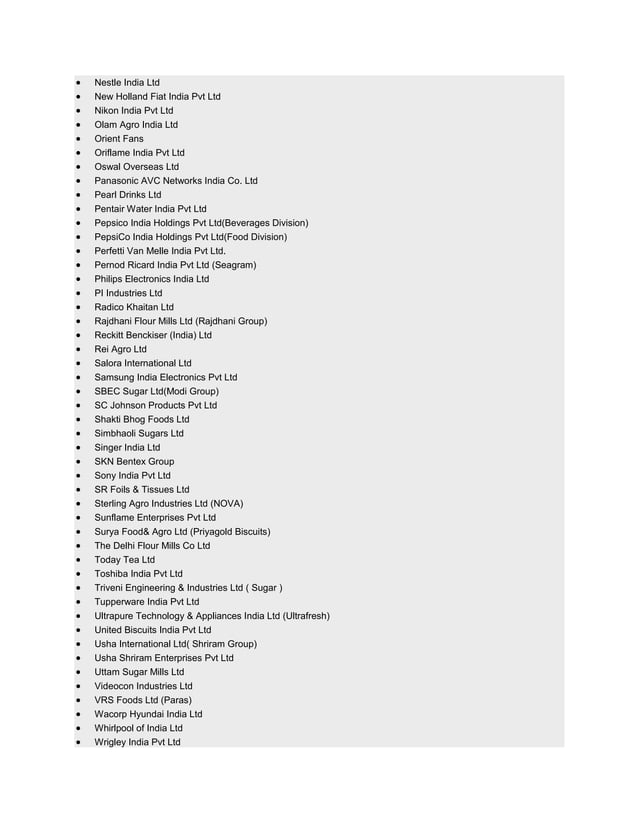 Fmcg comp names | DOCX