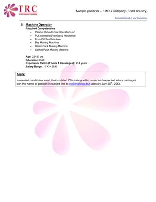 Fmcg openings factory - TRC Global JD | PDF