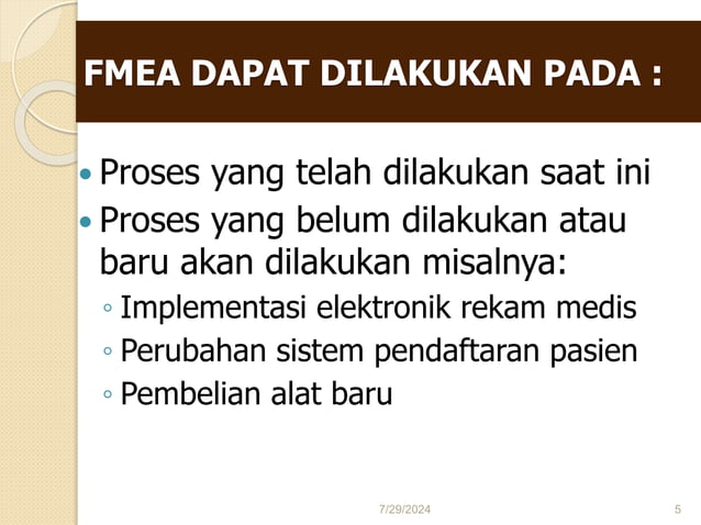 PROSES PEMBUATAN FMEA.PPT MERUPAKAN PRESENTASI YANG MENAMPILKAN MATERI PEMBUATAN FMEA | PPT