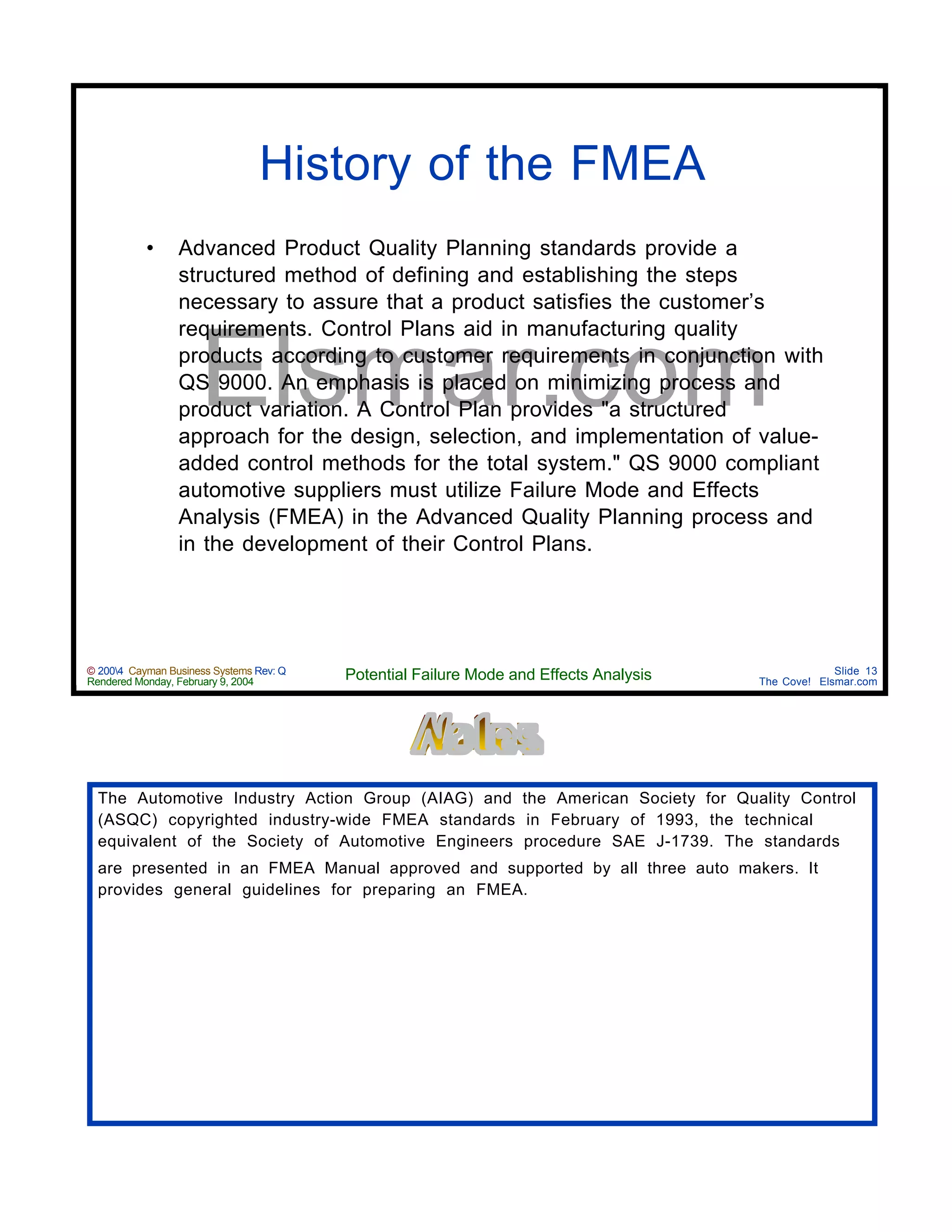 Design & Process FMEA Manual | PDF