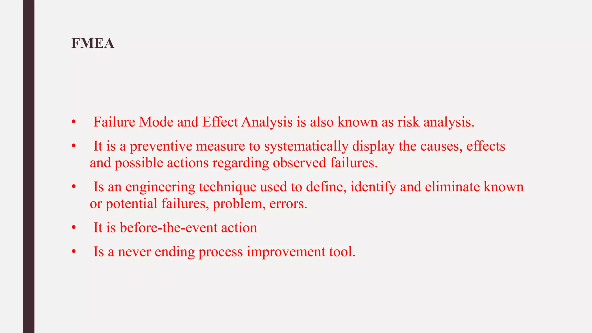 Failure Mode Effective Analysis in TQM | PPTX