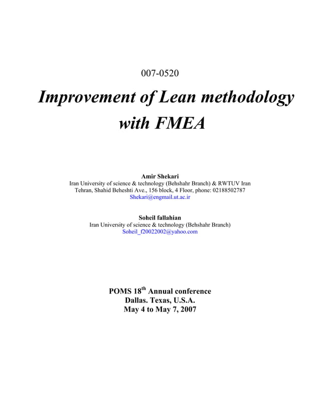 Fmea lean 007 0520 | PDF