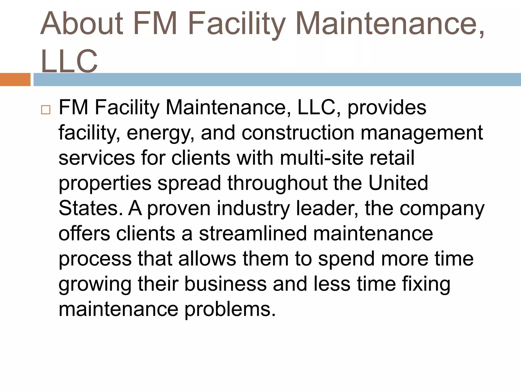 FM Facility Maintenance - Management for Multi-Site Locations | PPT