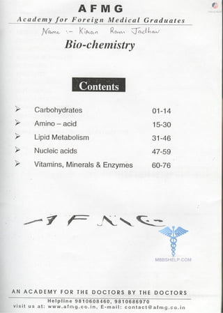 FMGE Notes - Biochemistry | PDF