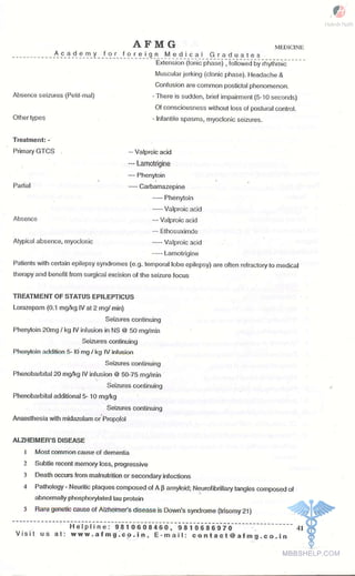 FMGE Notes - General Medicine | PDF