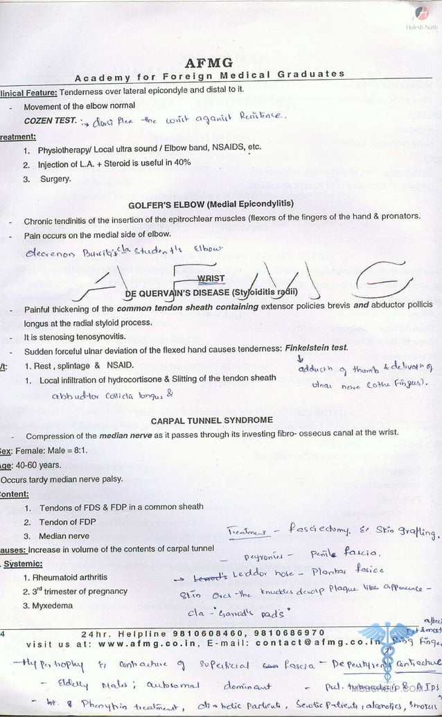 FMGE Notes - Orthopedics | PDF