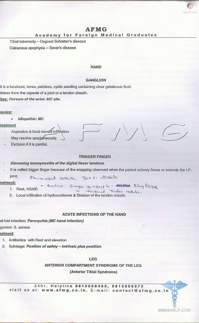 FMGE Notes - Orthopedics | PDF