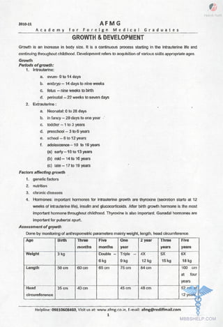 FMGE Notes - Pediatrics | PDF
