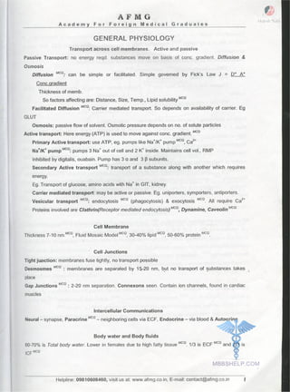 FMGE Notes - Physiology | PDF