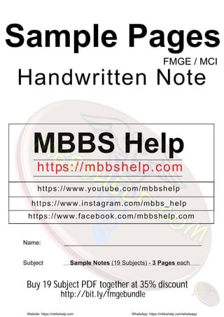 FMGE Handwritten Notes SAMPLE by MBBS Help | PDF