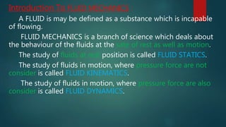 FLUID MECHANICS AND HYDRAULIC MACHINES | PPTX