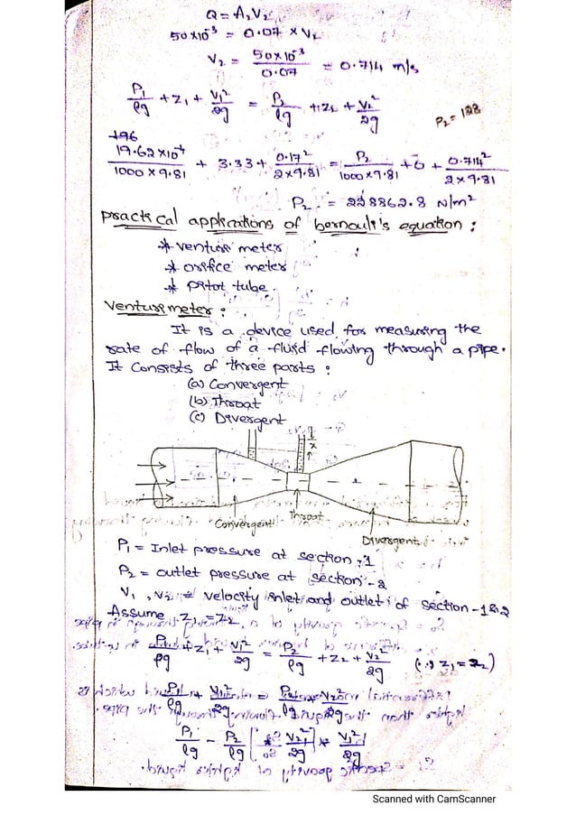 Hand written notes Fluid Mechanics and Hydraulic Machines (Common to ...