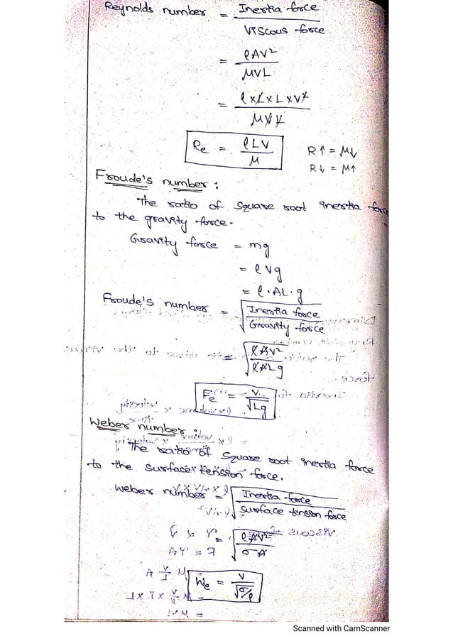 Hand written notes Fluid Mechanics and Hydraulic Machines (Common to ...