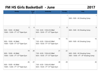 FM HS Girls Summer Schedule | PPT