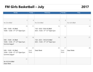 FM HS Girls Summer Schedule | PPT